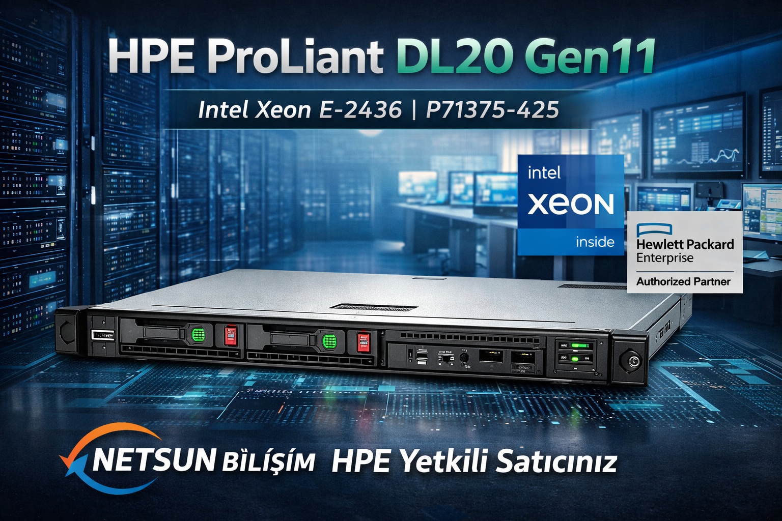 HPE ProLiant DL20 Gen11 Xeon E-2436 (P71375-425) | 1U Kurumsal Sunucu ...